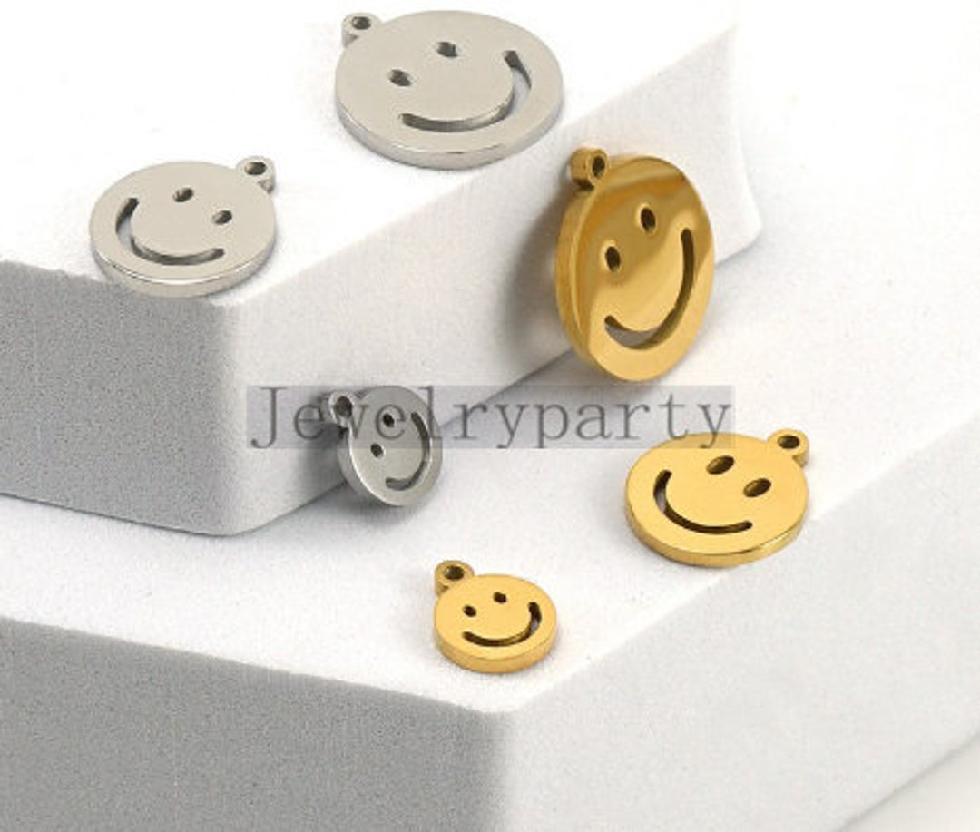 10pcs Smile Face Charm, Gold Smile Charm Pendant,18k Gold Plated ...
