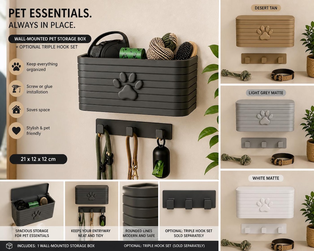 Wall-mounted Pet Storage Box | Leash Holder, Treat Organizer, Entryway ...