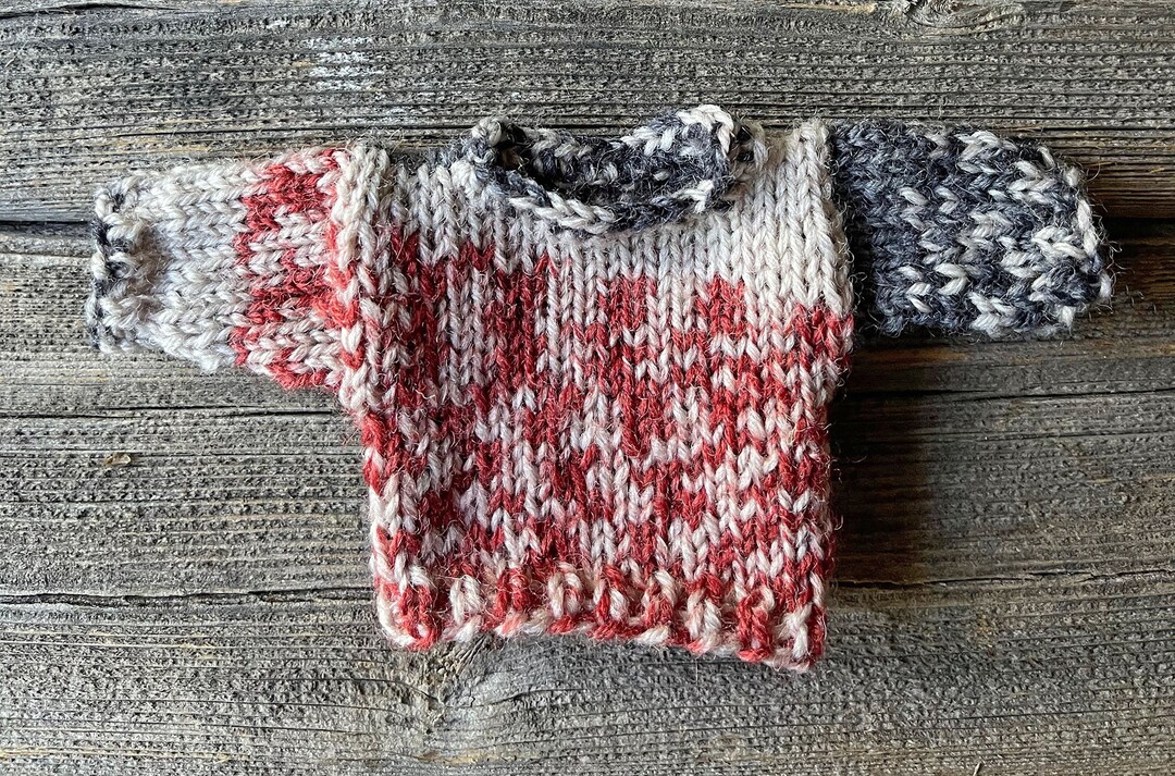 Miniature Sweater- Hand Knitted- Doll Clothes, 1:6 Scale- Red, Grey ...