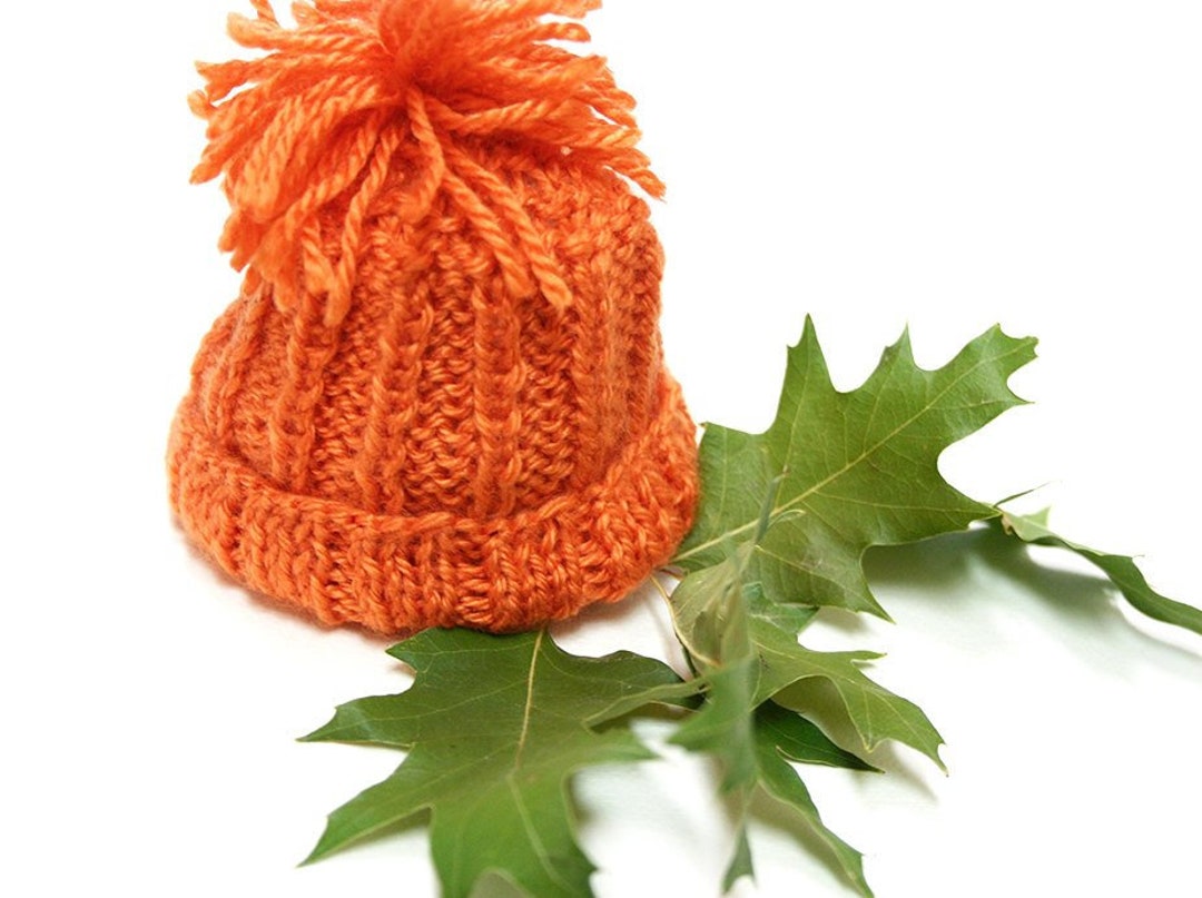 Orange Preemie Baby Hat Hand Knitted Cap Charity Donation Boy or Girl ...