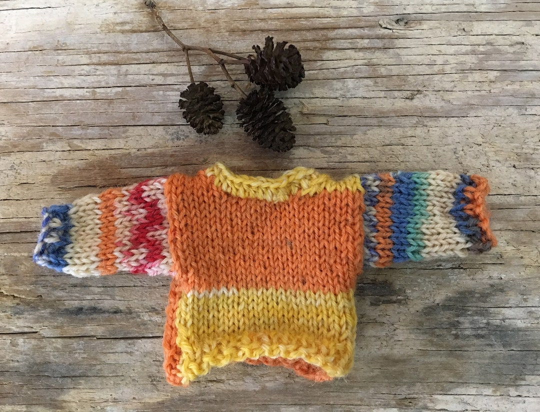 Miniature Sweater- 1:6 Scale Hand Knitted- Doll Clothes, Orange, Yellow ...