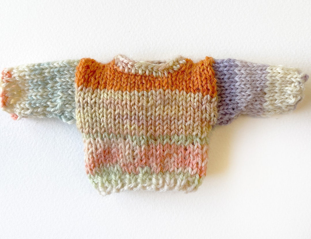 Miniature Knit Sweater- Orange, Pastel Stripes- Doll Sweater, Bear ...
