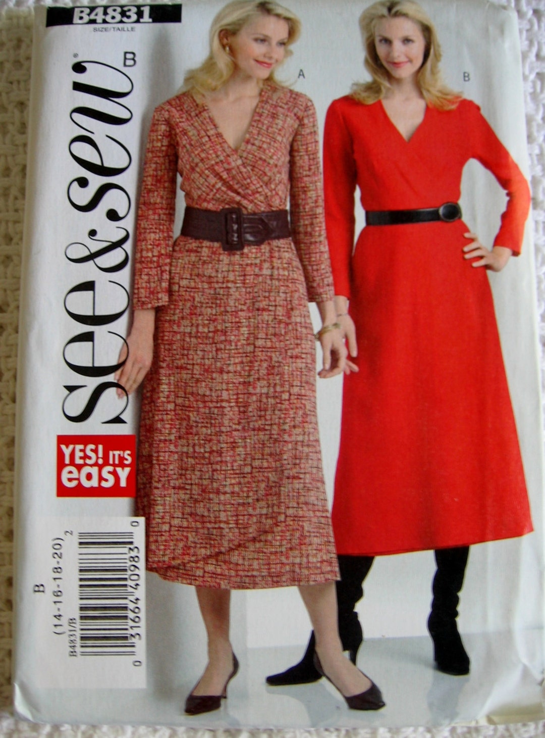Butterick See & Sew Misses Womens Mock Wrap A Line Dress Sewing Pattern ...