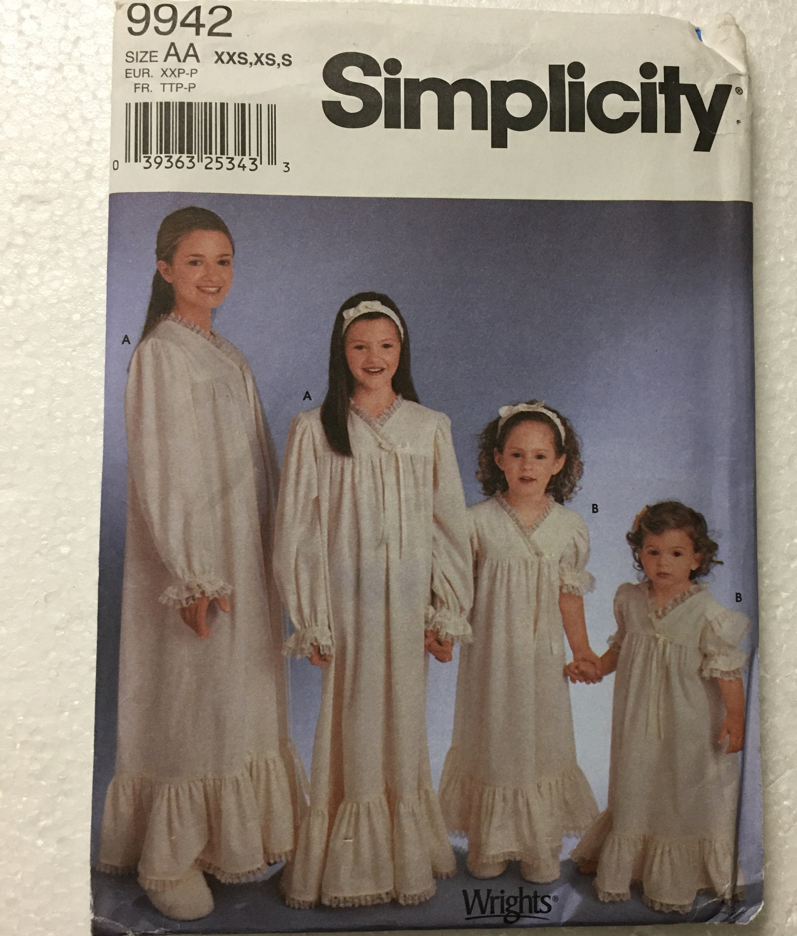 Simplicity Girls Toddlers Nightgown Pattern 9942 Uncut Size Xxs Xs S 2 ...