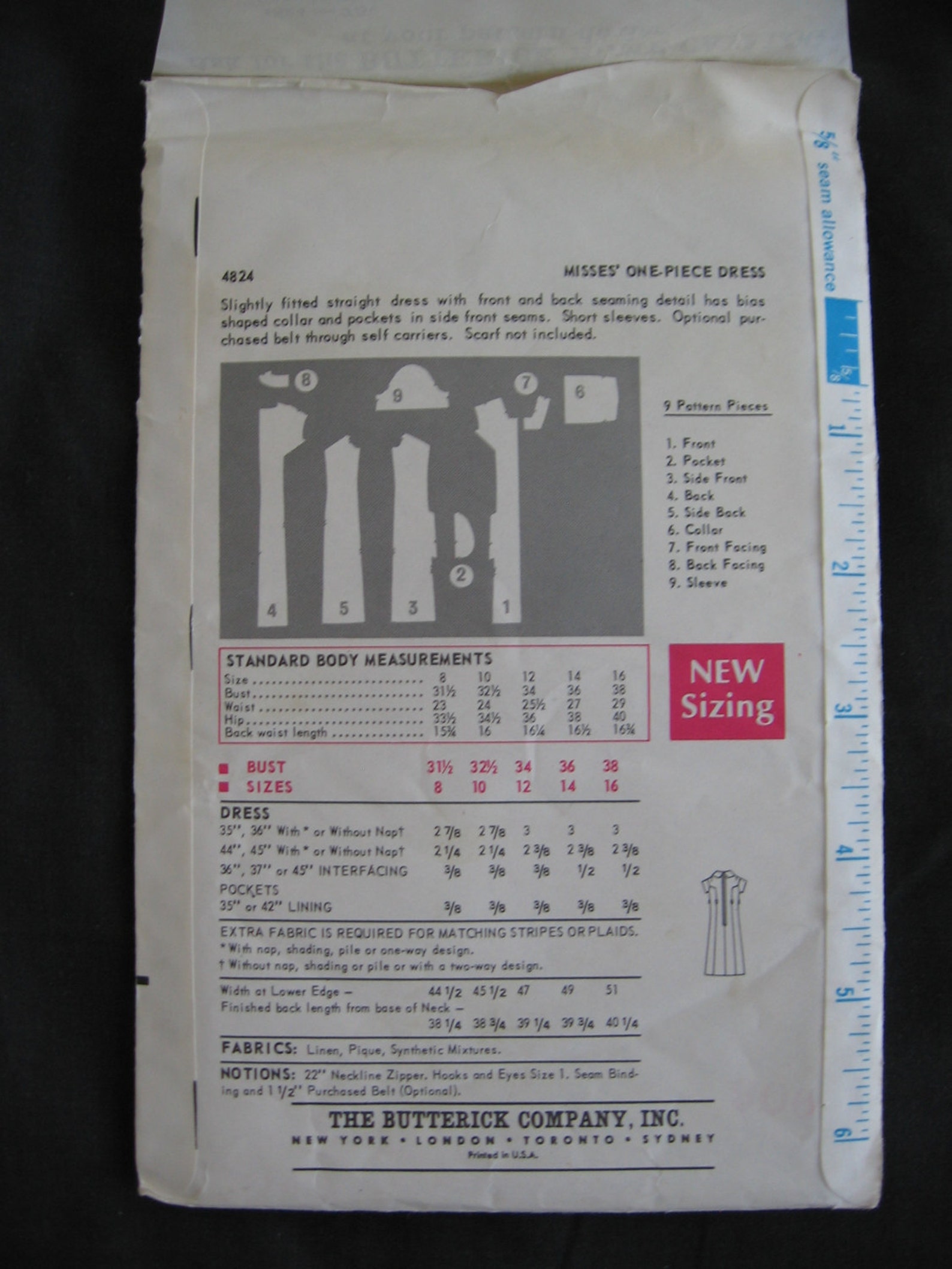 Vintage Misses Butterick Dress Pattern 4824 UC FF 1960s Size - Etsy