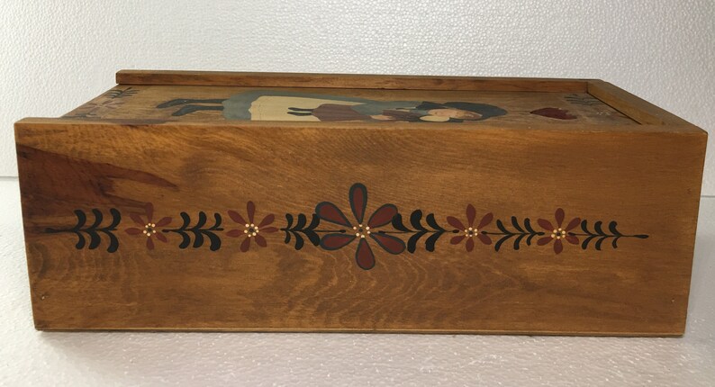 Hand Painted Wooden Box Sliding Lid Tole Amish Girl OOAK - Etsy