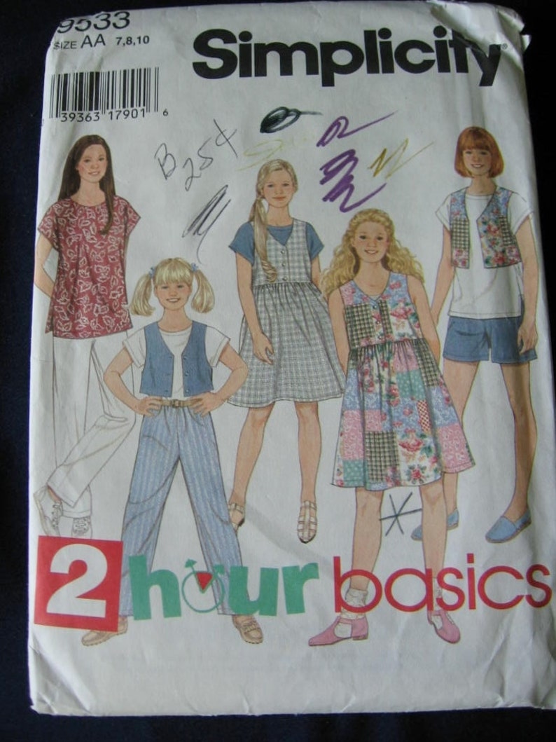 Simplicity Girls Pull on Pants Shorts Top Jumper Dress Sewing Pattern ...