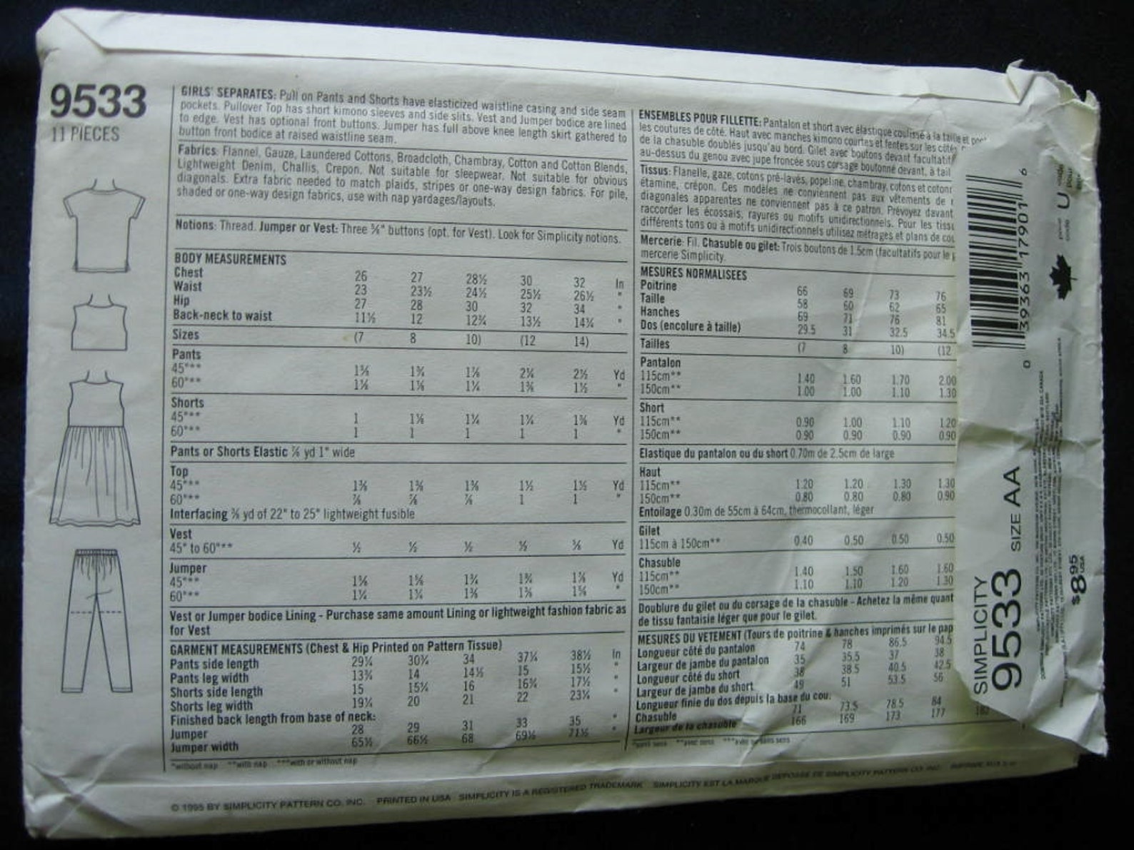 Simplicity Girls Pull on Pants Shorts Top Jumper Dress Sewing Pattern ...