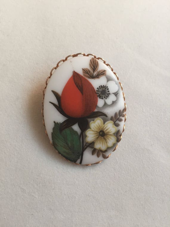 Ceramic rose brooch flower - Gem