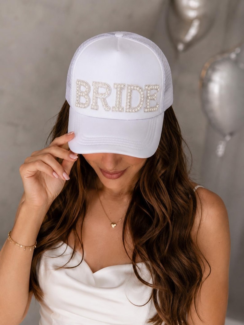 Bride Trucker Hat, Pearl Bride Cap, Bridal Hat, Bachelorette Party Hat ...