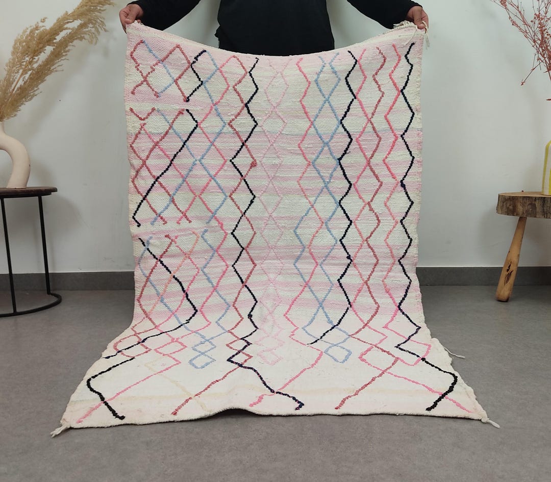 Pink Diamond Boucherouite Rug – Moroccan Rag Carpet, Azilal Style Boho ...