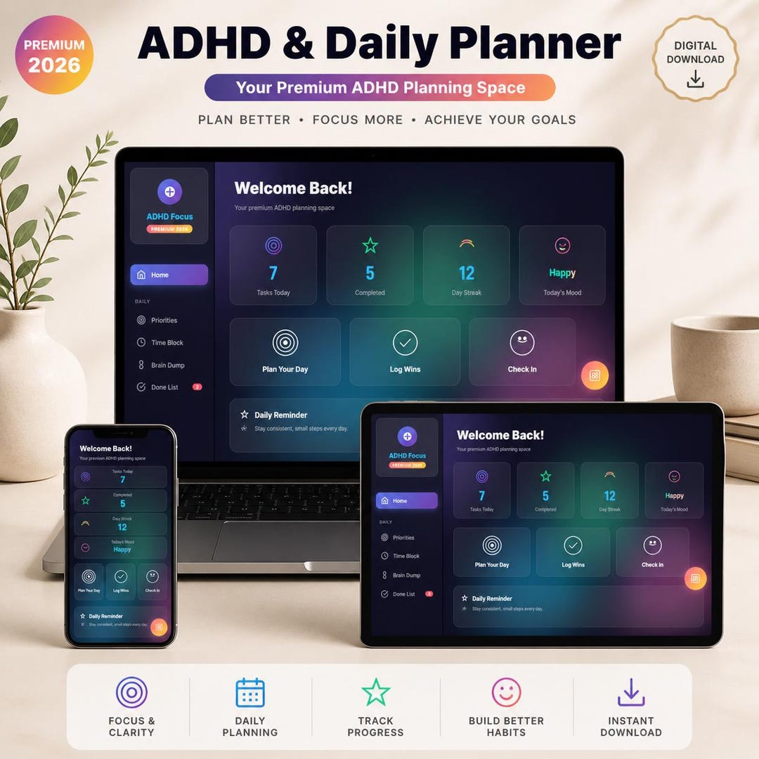 2026 ADHD Digital Planner for Adults | Neurodivergent Focus Tool & Life ...