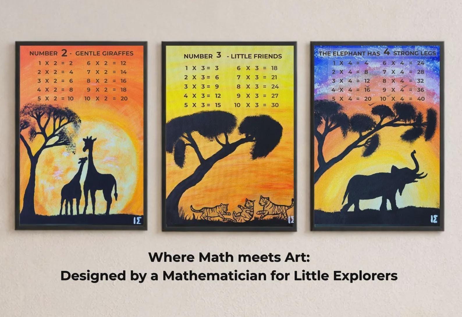 Safari Math Poster of 3, Nursery Multiplication Bundle Number 2,3,4 ...