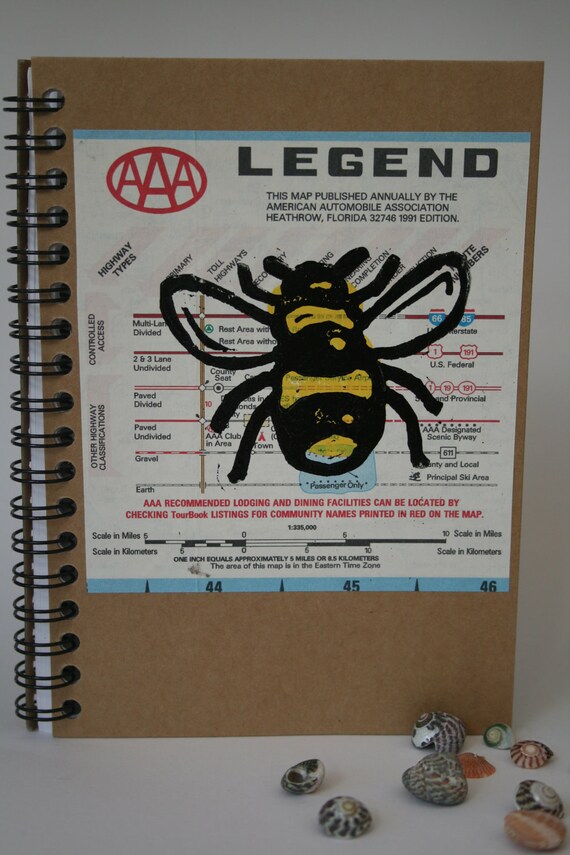 Items similar to Bee A Legend. Vintage US map and linoprint notepad ...
