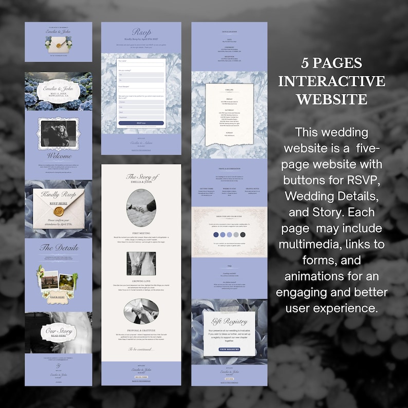 Editable Interactive Wedding Website Template, Dusty Blue Online ...