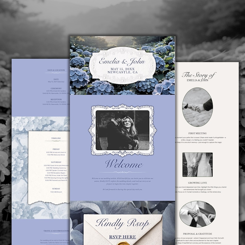 Editable Interactive Wedding Website Template, Dusty Blue Online ...