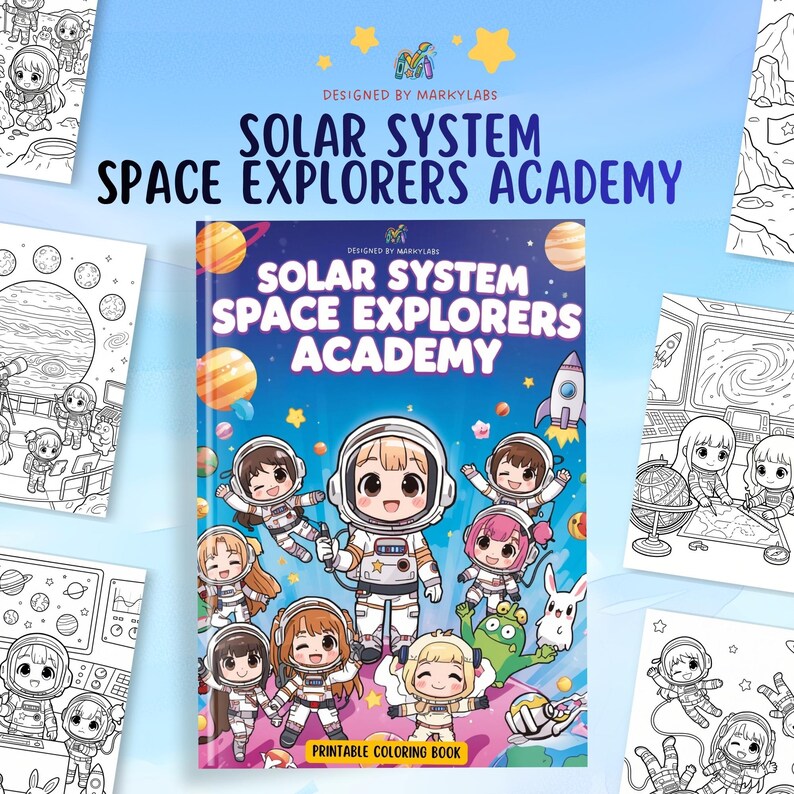 Kawaii Coloring Book | Solar System, Galaxy, Astronauts, Planets - Etsy