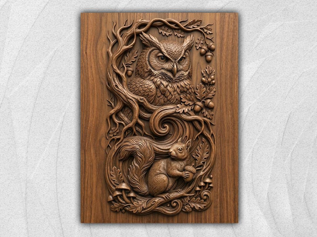 Owl Squirrel Forest 3D Relief STL File | Woodland Wildlife CNC Router ...