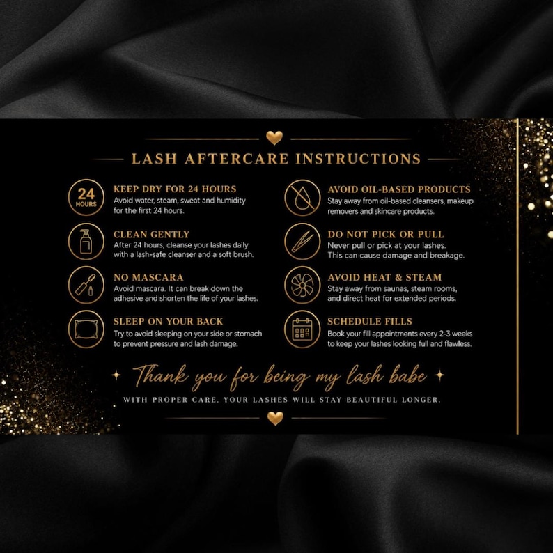 Lash Extension Aftercare Card Printable | Lash Tech Aftercare ...