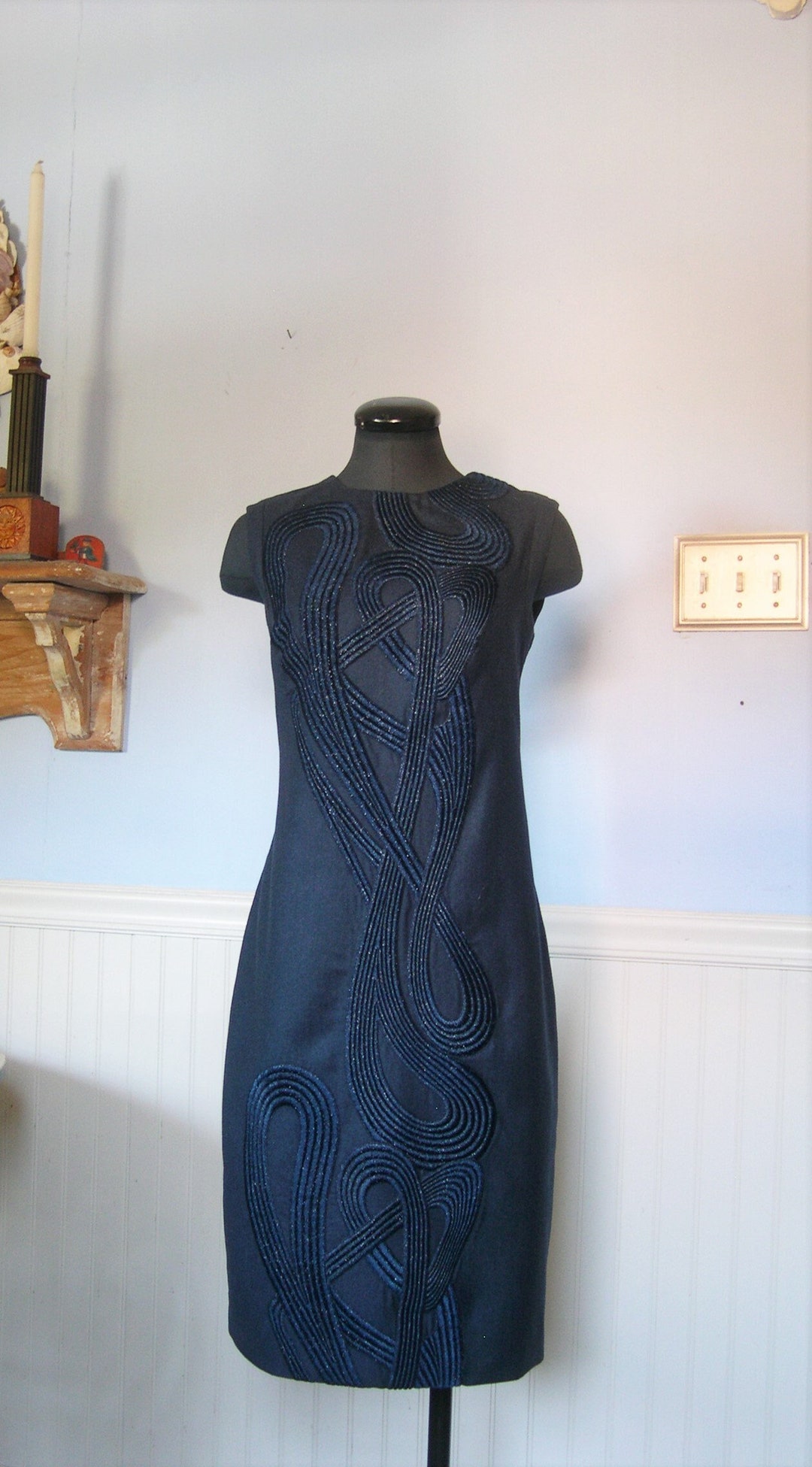 Navy Blue Couture Dress Lame' Cording Embellishment Wool - Etsy