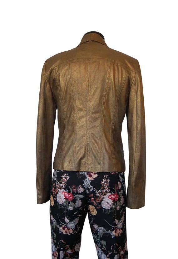 Cache jacket, gold faux leather open cascade front, s… - Gem
