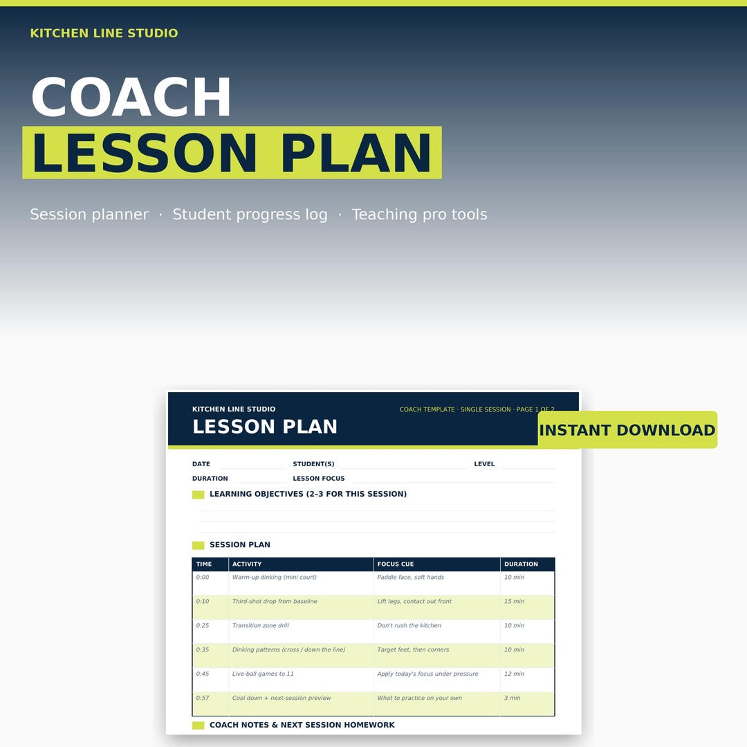 Pickleball Coach Lesson Plan Template, Session Planner, Student ...