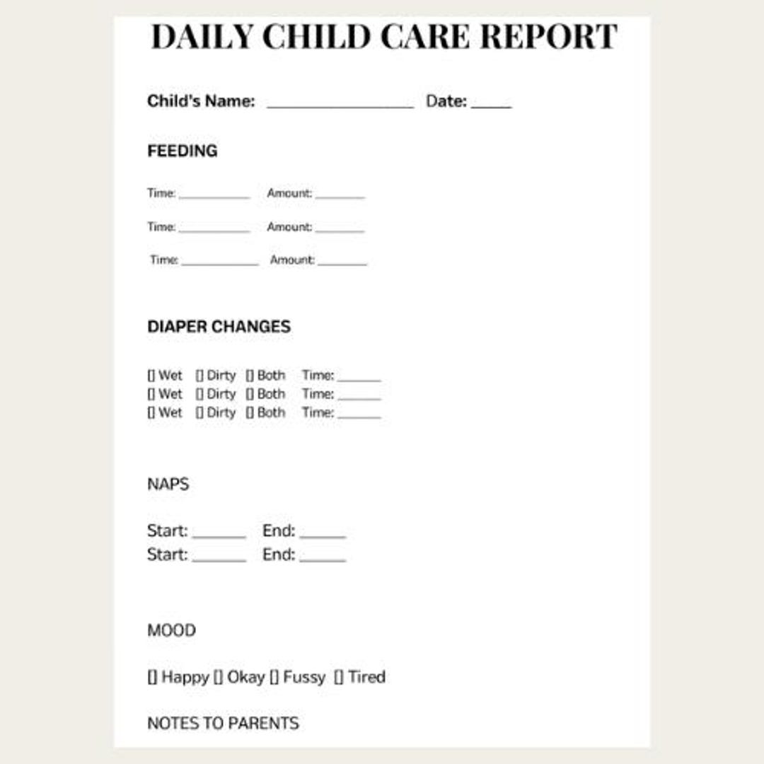 Daily Child Care Report Printable: Infant Daycare Form (digital ...