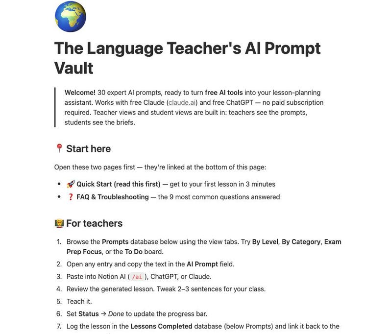 30 AI Prompts for ESL Teachers: Notion Template (digital Download) - Etsy