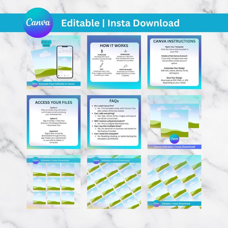 Canva Template With Instruction Cards | Editable Etsy Download Guide ...