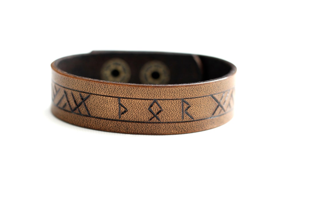 Thor Nordic Runes Leather Bracelet Cuff - Etsy