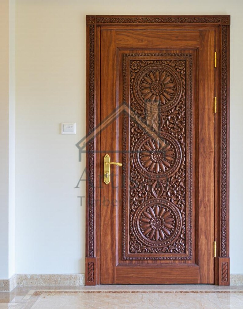 Hand Carved Floral Wooden Door | Luxury Solid Wood Interior Door ...