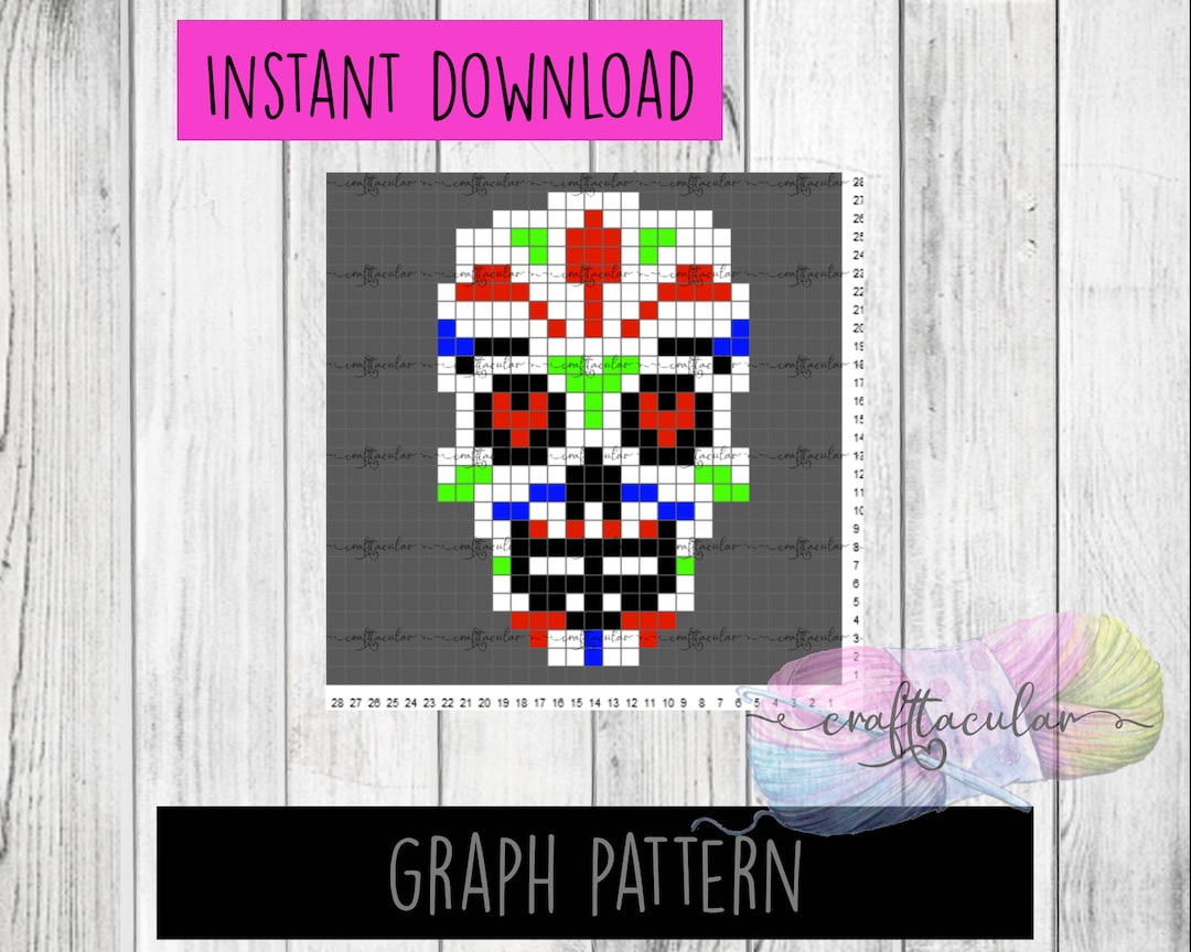 Sugar Skull Primary Colors Graphgan Graph Pattern (C2C) | Graph Only ...
