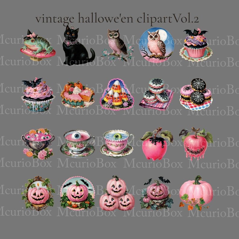 Vintage Halloween Clipart Bundle, Kitsch Spooky PNG, Retro Halloween ...