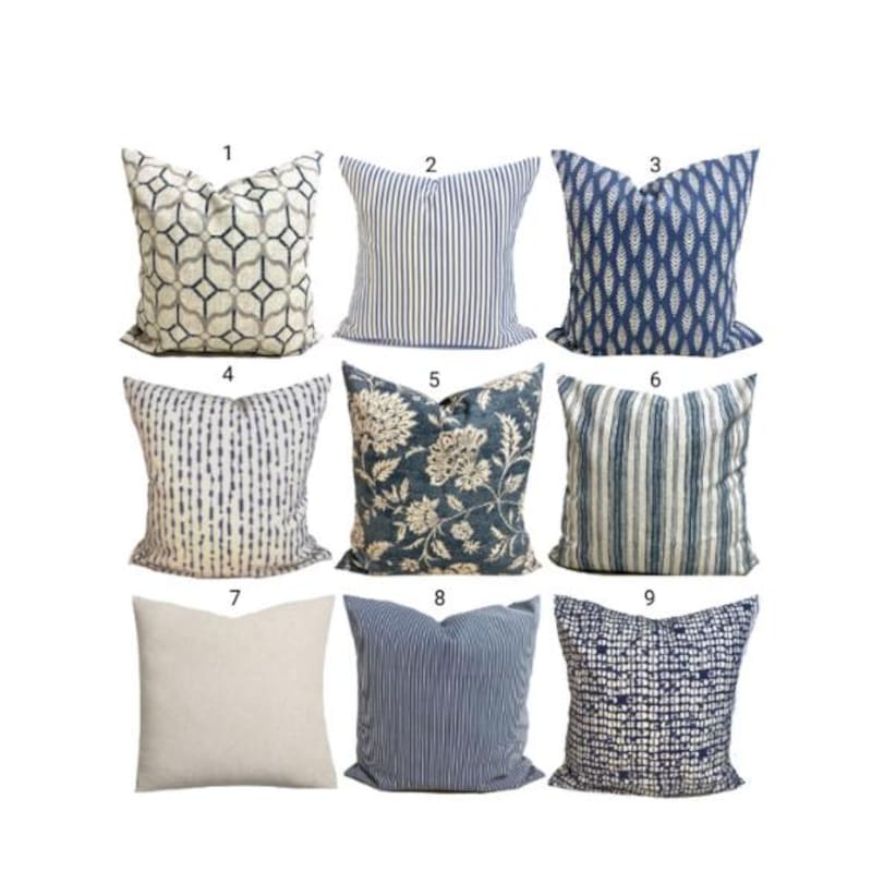 Block Print Pillows in Blue - Etsy