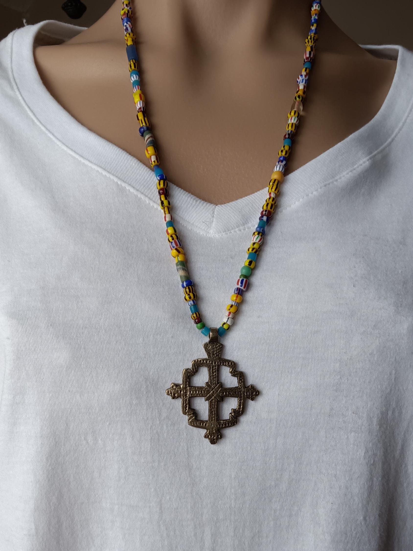 Vintage Ethiopian Coptic Cross, Coptic Cross, Antique African Glass ...