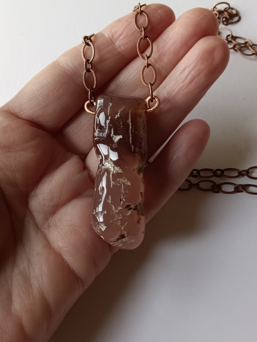 Pink Petrified Wood Necklace, Pink Petrified Wood Pendant, Pink ...