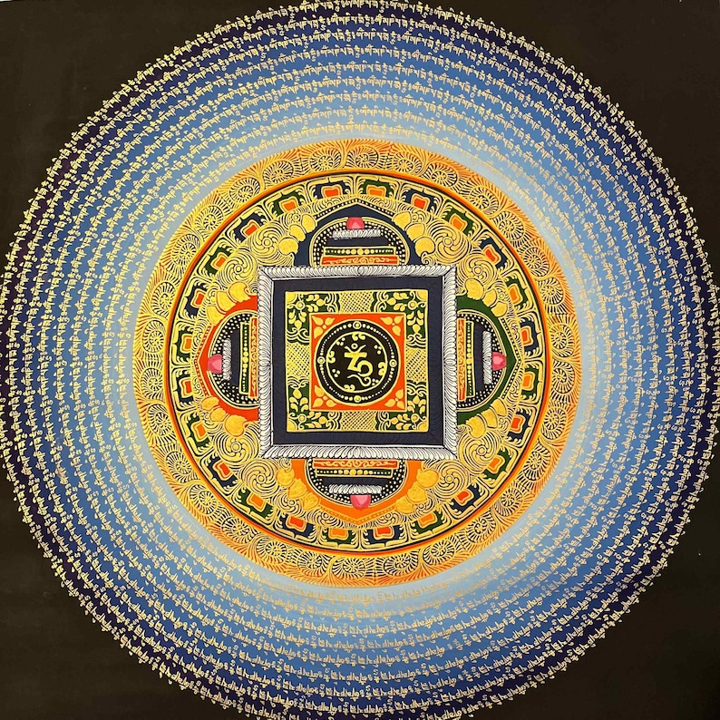 Hand-painted Om Mantra Mandala Thangka | Tibetan Meditation Art ...