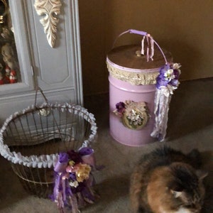 Romantic Re Purposed Vintage Tall Pail, Shabby Chic Pail, Storage Pail ...