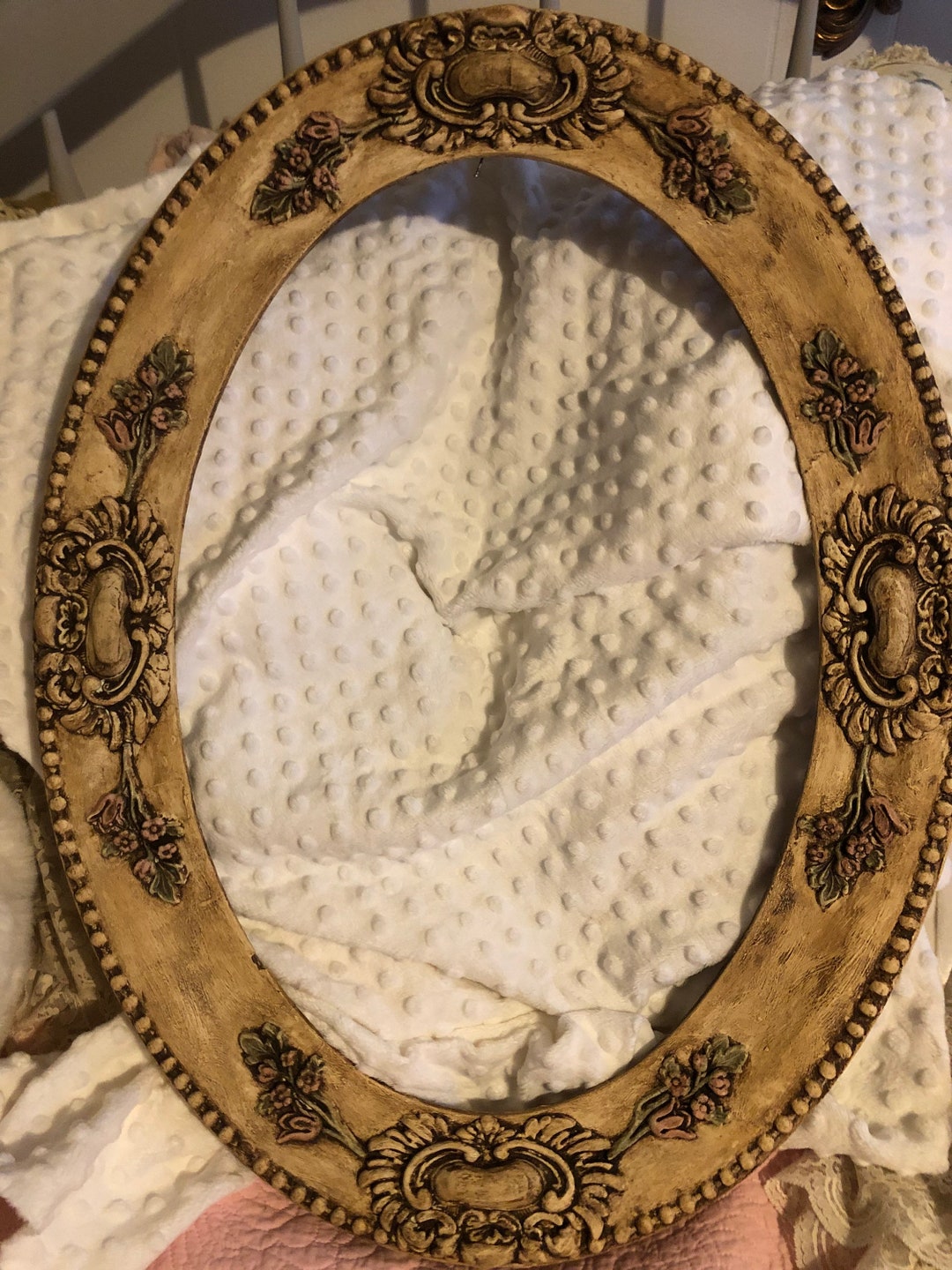 Sale...gorgeous Wooden Antique Oval Frame, Baroque Wooden Frame, Gesso ...