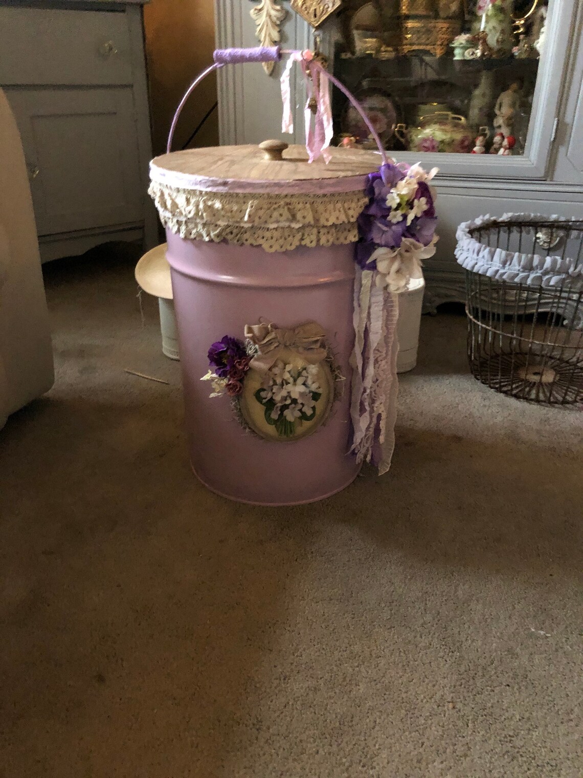 Romantic Re purposed Vintage Tall Pail Shabby chic Pail | Etsy