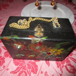 Vintage Wooden Hand Painted Pocketbook, Jeweled Pocketbook, Mirrored ...