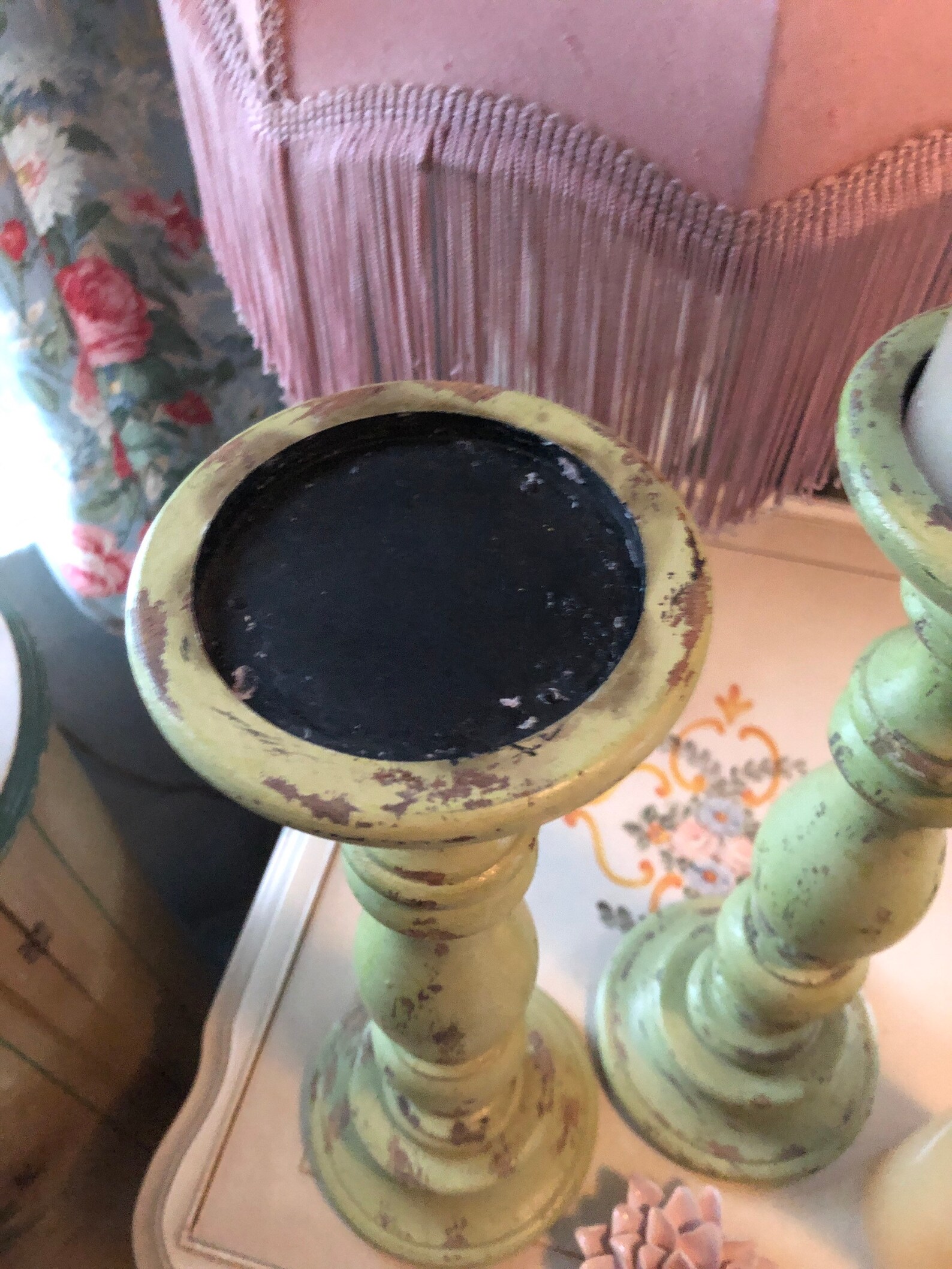 Set of Large Candlesticks Wooden Candle Holders Green - Etsy