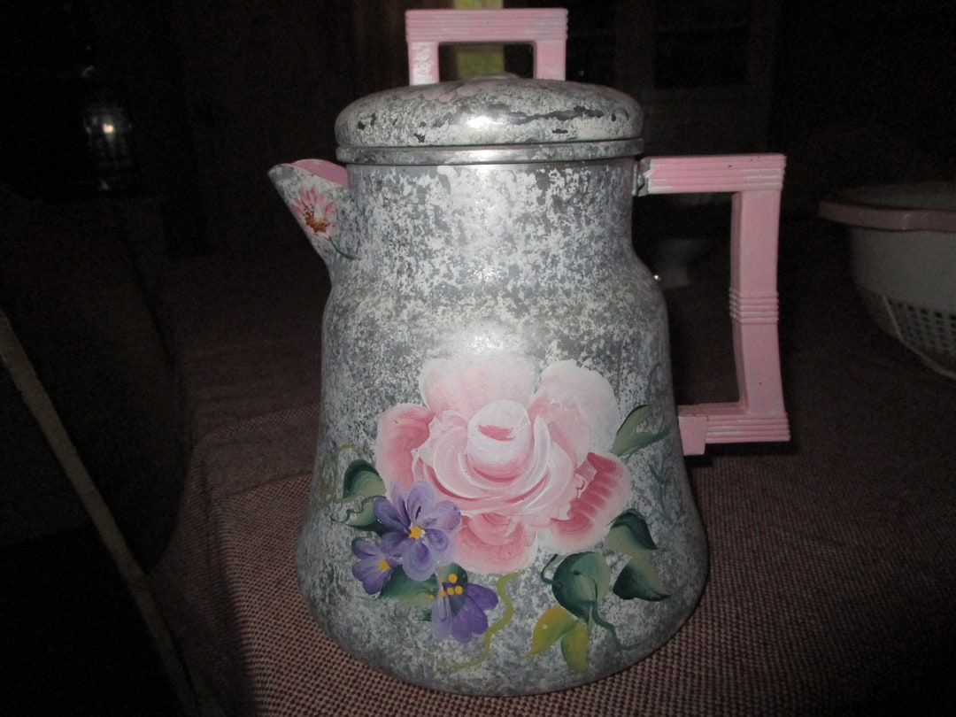 Hand Painted Vintage Coffee Pot, Vintage Coffee Pot, Rose Painted ...
