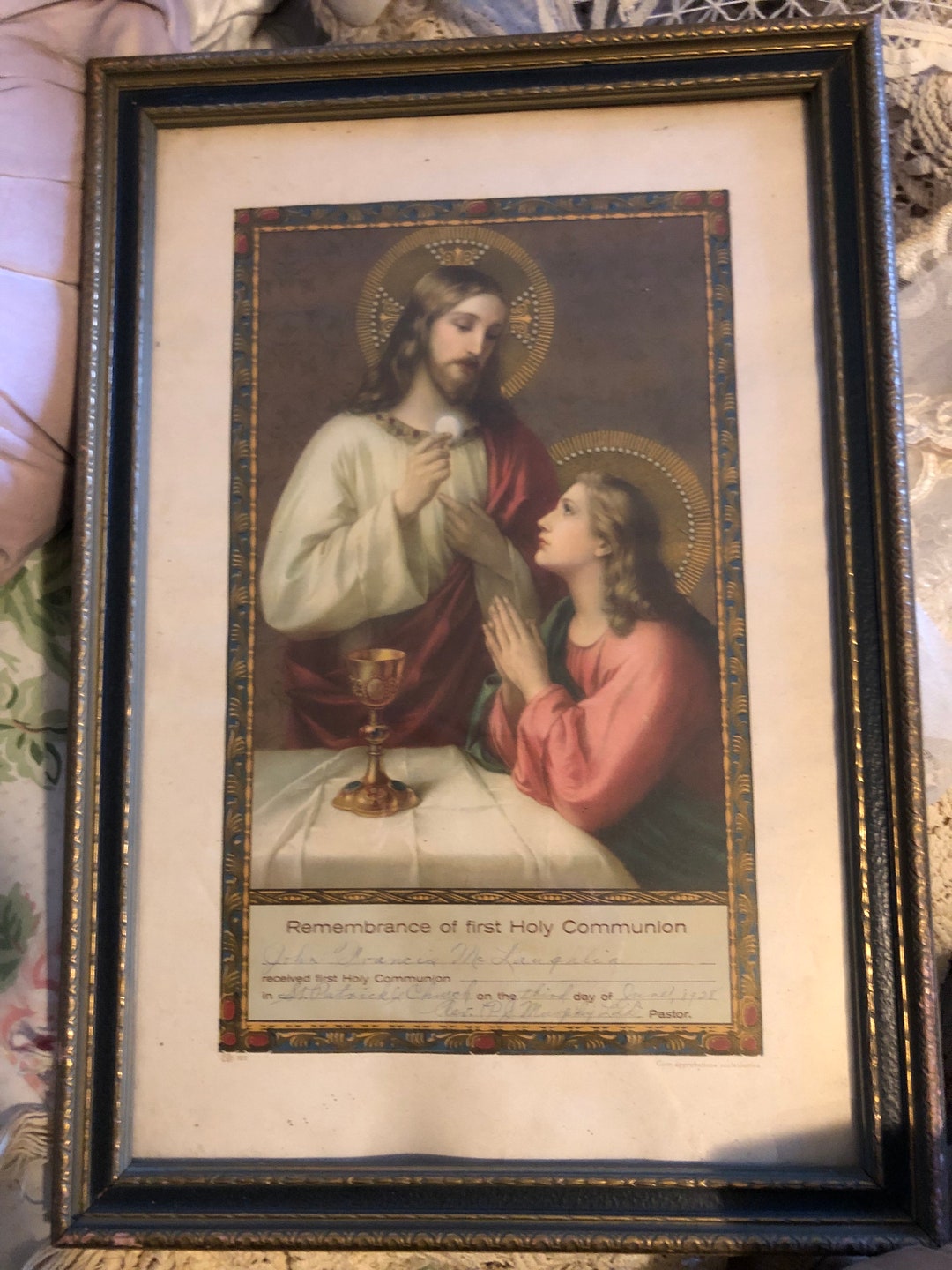 Antique Religious Wall Decor, Religious Memorabilia, 1928 Cerfificate ...