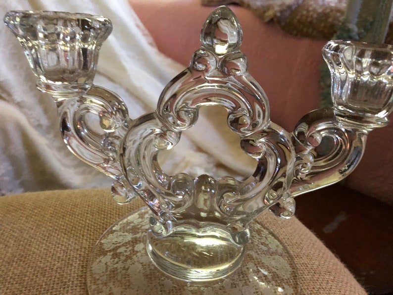 Beautiful Vintage Etched Glass Double Candlesticks Set of - Etsy