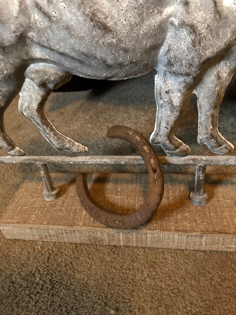 Tin and Wood Cow Decor With BONUS Good Luck Horseshoe, Farmhouse Decor ...