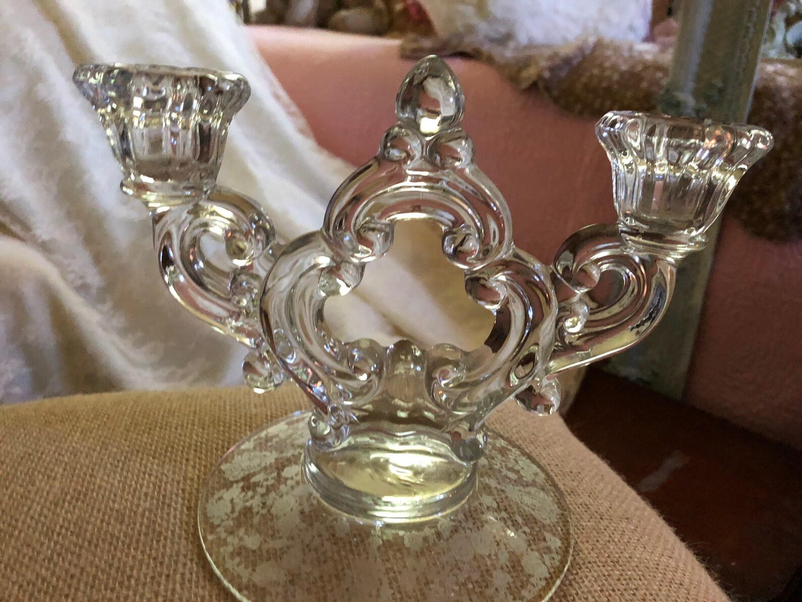 Beautiful Vintage Etched Glass Double Candlesticks Set of - Etsy