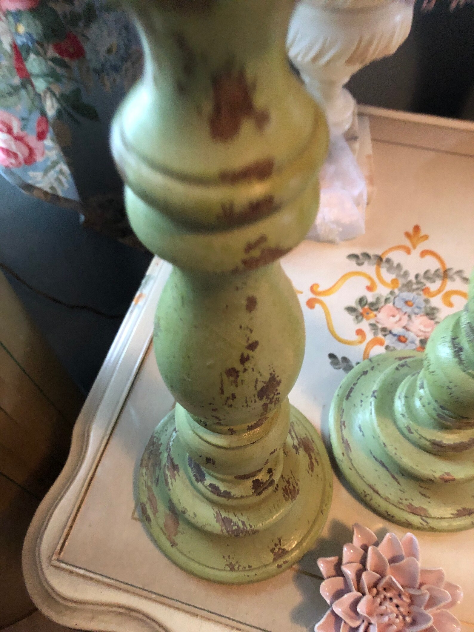 Set of Large Candlesticks Wooden Candle Holders Green - Etsy
