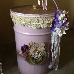 Hamper, Repurposed Vintage Lavender Pail, Shabby Chic Storage, Floral ...