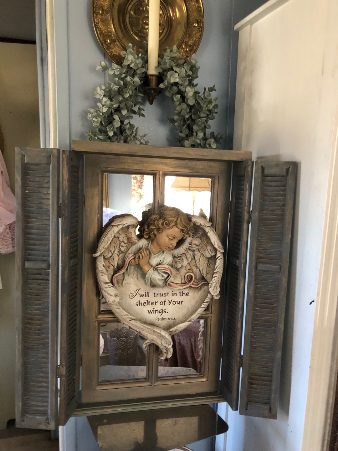 Angel on Window With Shutters, Large Wing Angel, Wall Decor ...